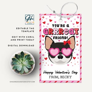 Printable Great Friend Dog Valentine's Day Tag | Kid School Classroom ...