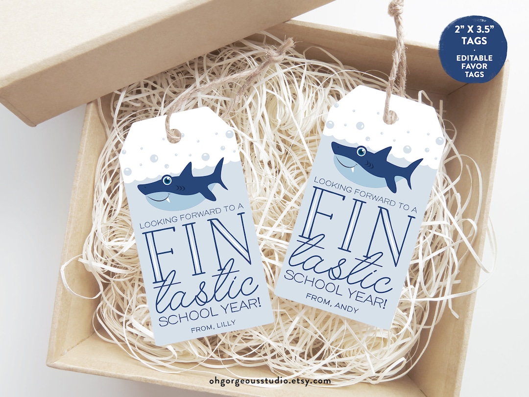 Shark Gift Tag: Fin-tastic School Year, Editable Template (instant ...