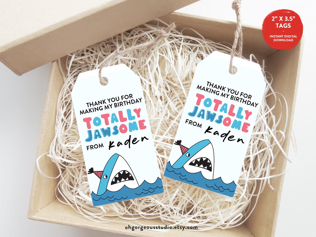 Shark Birthday Favor Tag: Jawsome Pool Party Thank You (printable ...