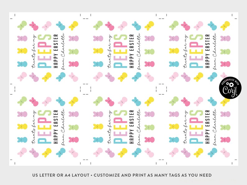 Treats for My Peeps Printable Easter Gift Tag Editable Peeps Hang Tag ...