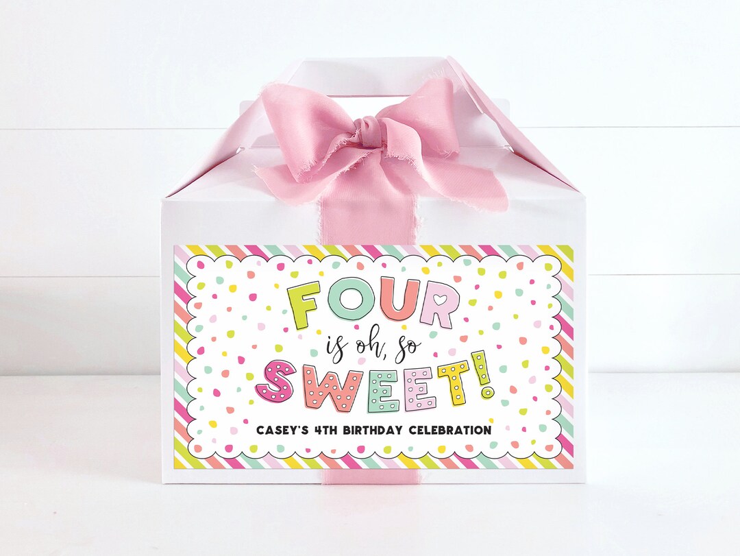 Four is Oh so Sweet Party Gable Box Printable, 4th Birthday Party ...