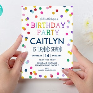 Colourful Confetti Party Invitation | Party Invite for Any Age ...
