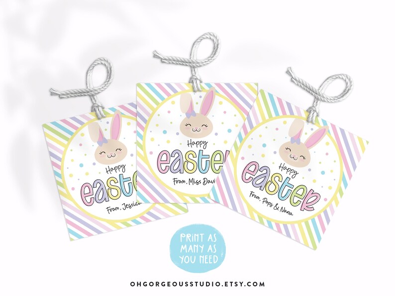 Cute Easter Bunny Gift Tag | Pastel Printable Corjl Template (PDF) - Etsy