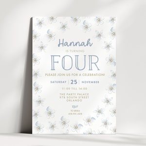 Flower Birthday Invitation | White and Blue Floral Invitation Template ...