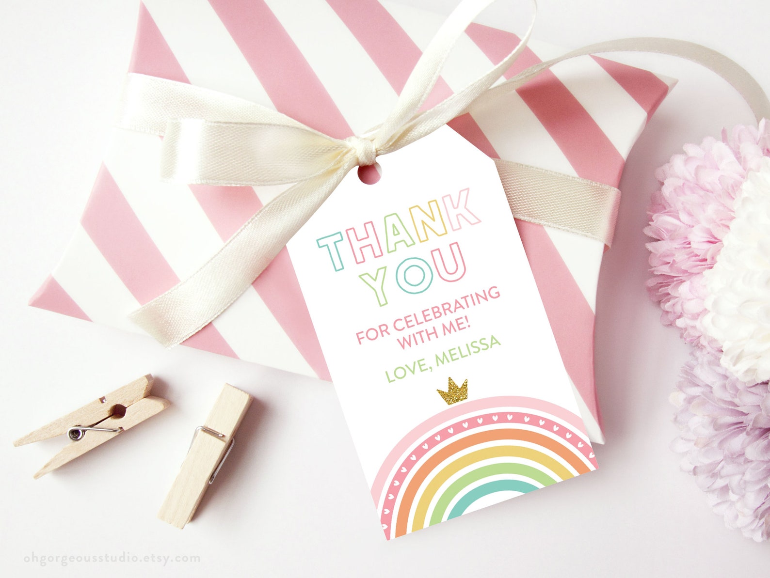 Editable Rainbow Favor Tag Printable Rectangle Thank You - Etsy