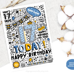 Printable 17th Birthday Card | Instant Download Printable Card for 17th ...