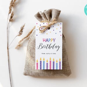 Printable Happy Birthday Gift Tag Template, Colourful Bday Candles ...