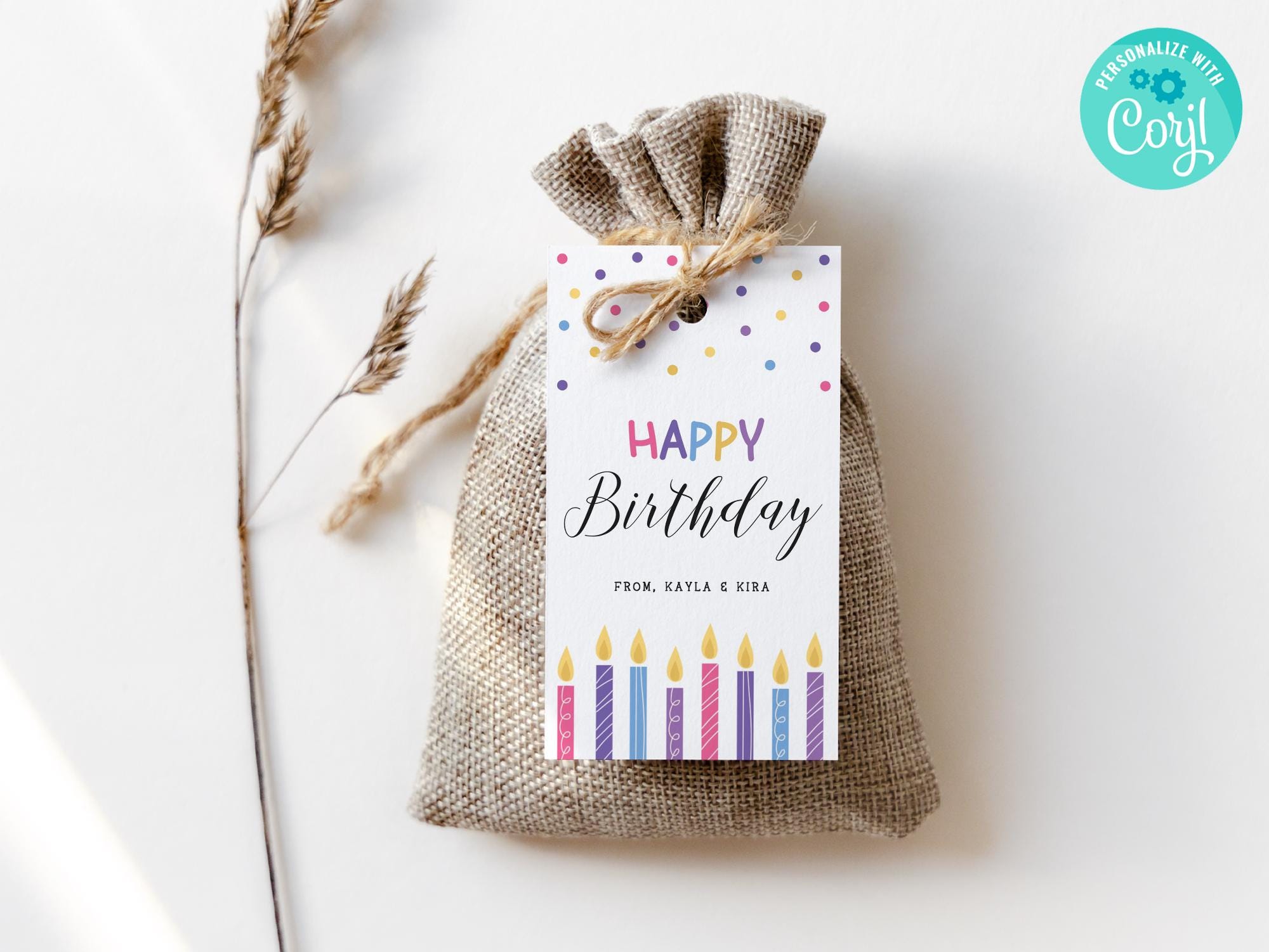 Printable Birthday Gift Tag Template: Colorful Candles (digital ...