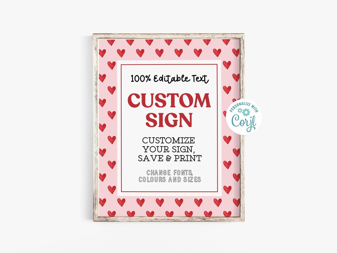 Valentine's Day Custom Sign: 8x10 Editable Hearts (digital Template) - Etsy