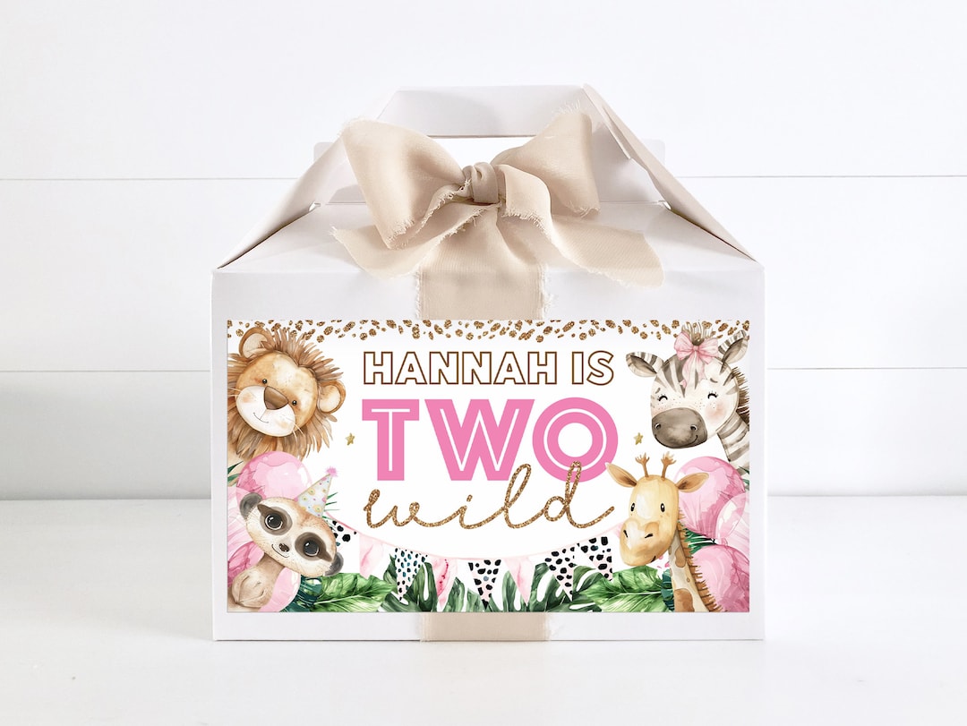 Two Wild Safari Party Box Label: Pink Jungle Animals (editable Print ...
