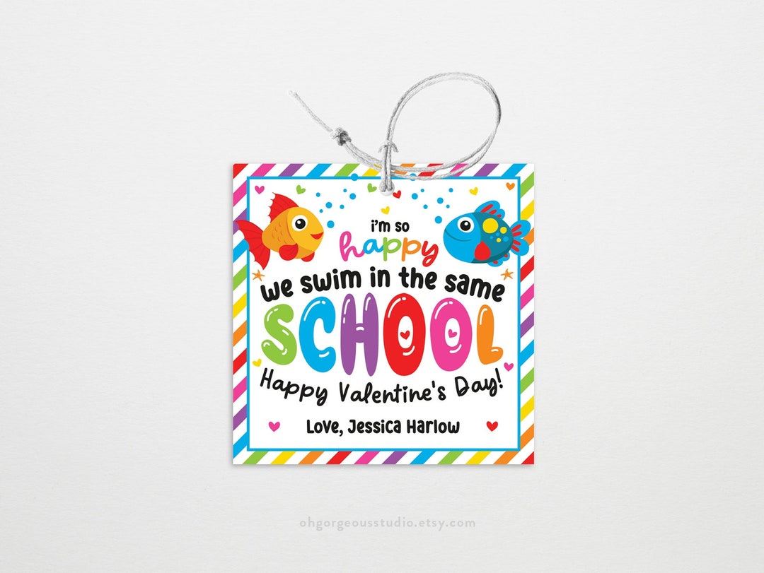 Printable Fish Valentine's Day Tag | Swim in the Same School Tag, Class ...