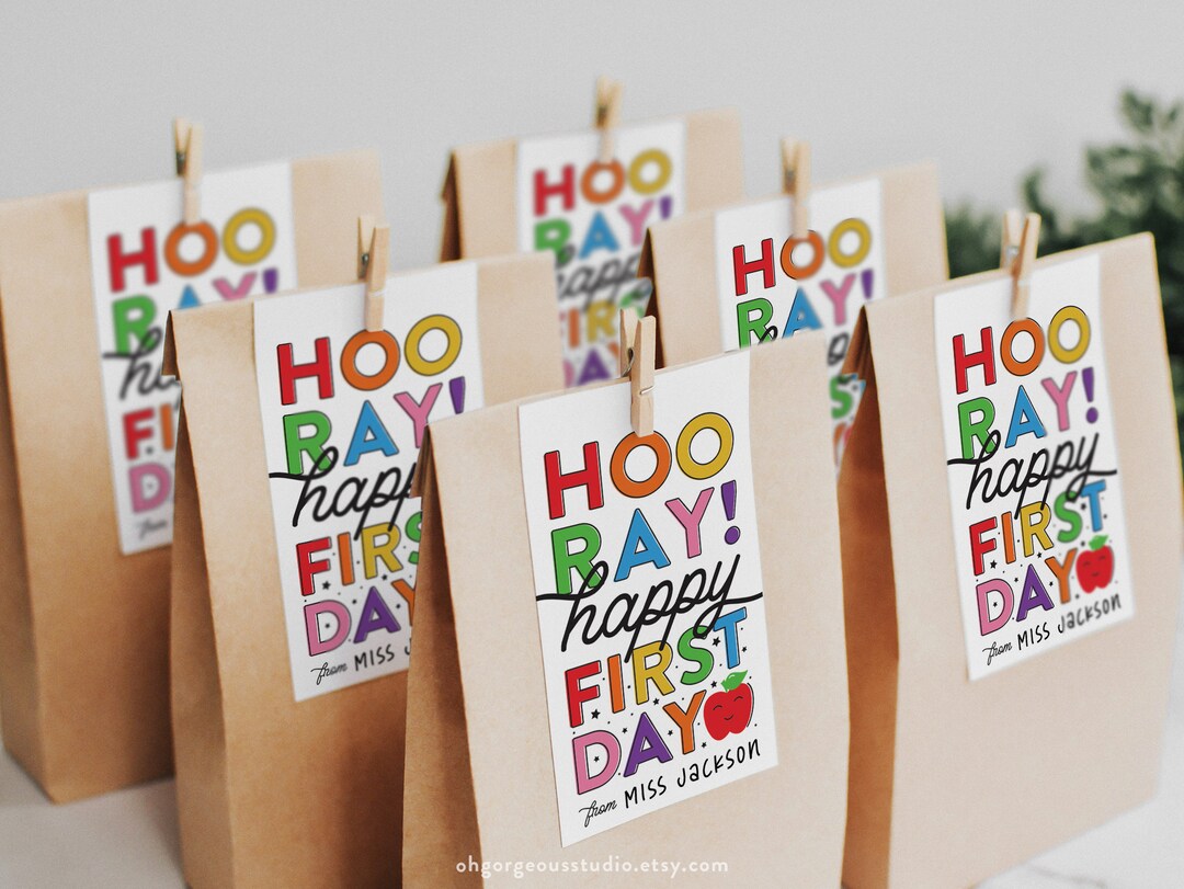 Printable First Day Gift Tag Hooray Happy First Day School - Etsy