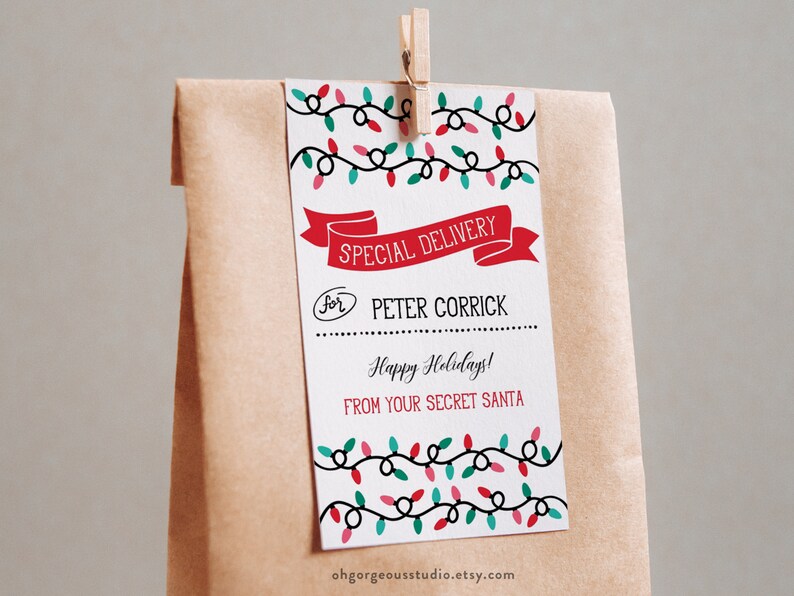 Editable Secret Santa Gift Tags: Christmas Holiday Favor (digital ...
