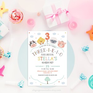 3rd Birthday Invitation | Three-i-e-i-o Farm Theme Birthday Invite for ...