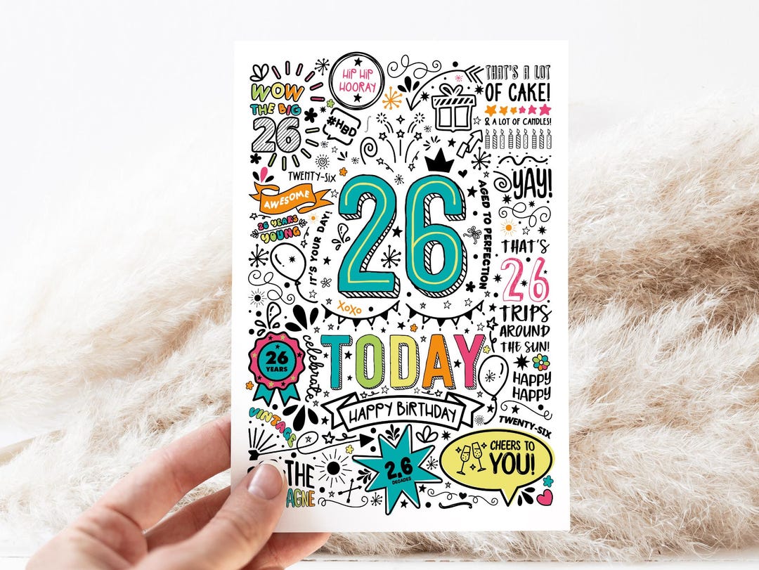 26th Printable Birthday Card | 26 Today Birthday Downloadable Card ...