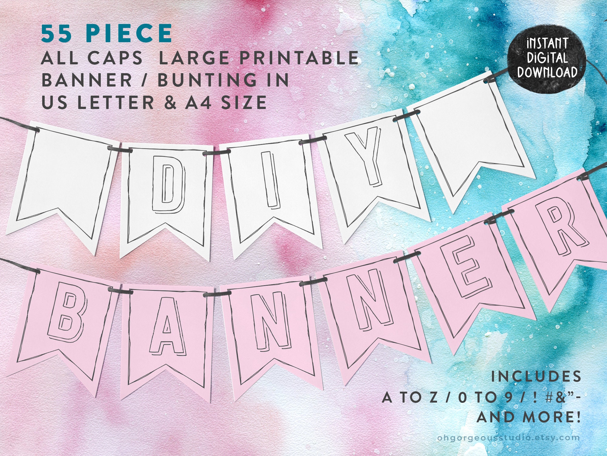 Modern DIY Printable Banner in All CAPS Happy Birthday - Etsy