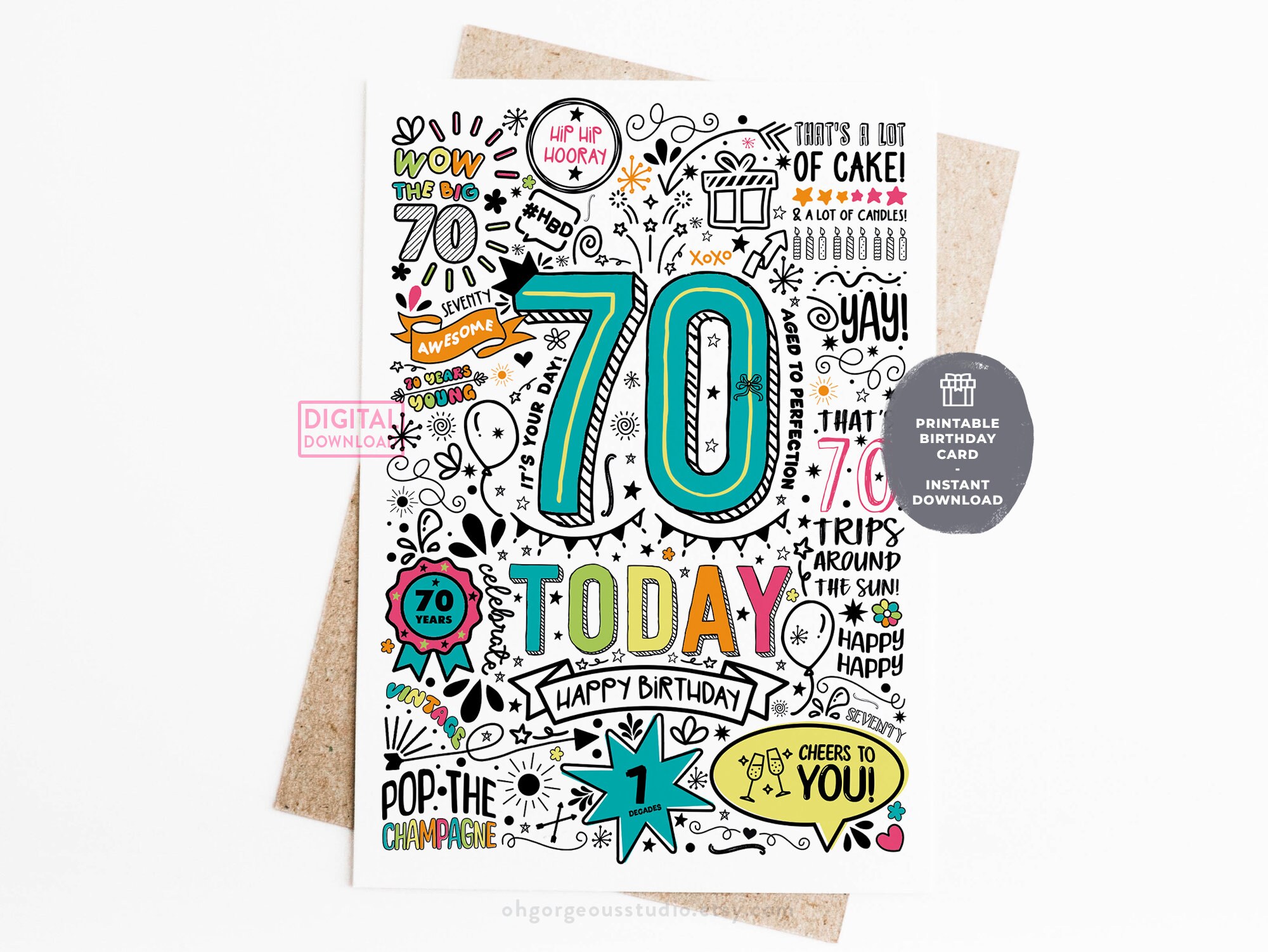 70th Printable Birthday Card 70 Today Birthday Downloadable Card ...