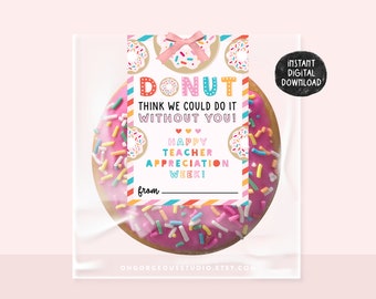 Donut Teacher Gift Tag, Printable Teacher Appreciation (digital ...