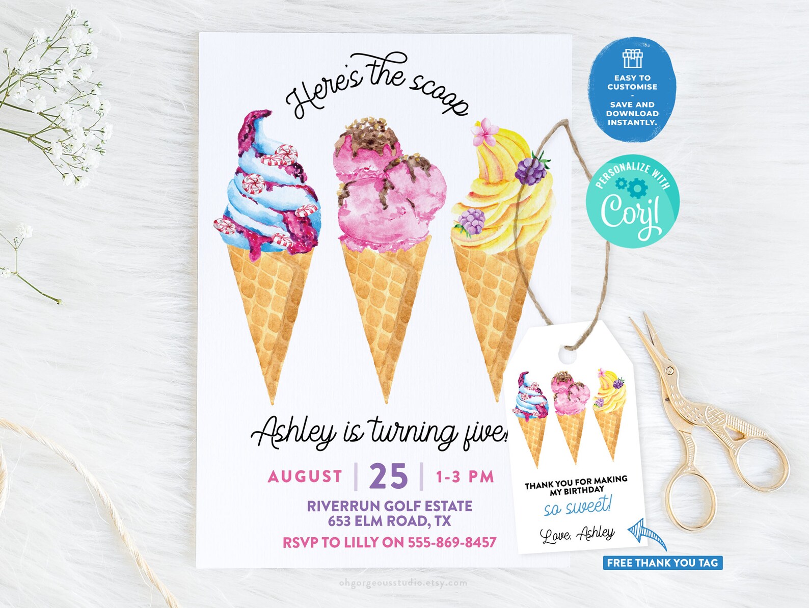 Ice Cream Birthday Invitation for ANY AGE Ice Cream Birthday, Ice Cream ...