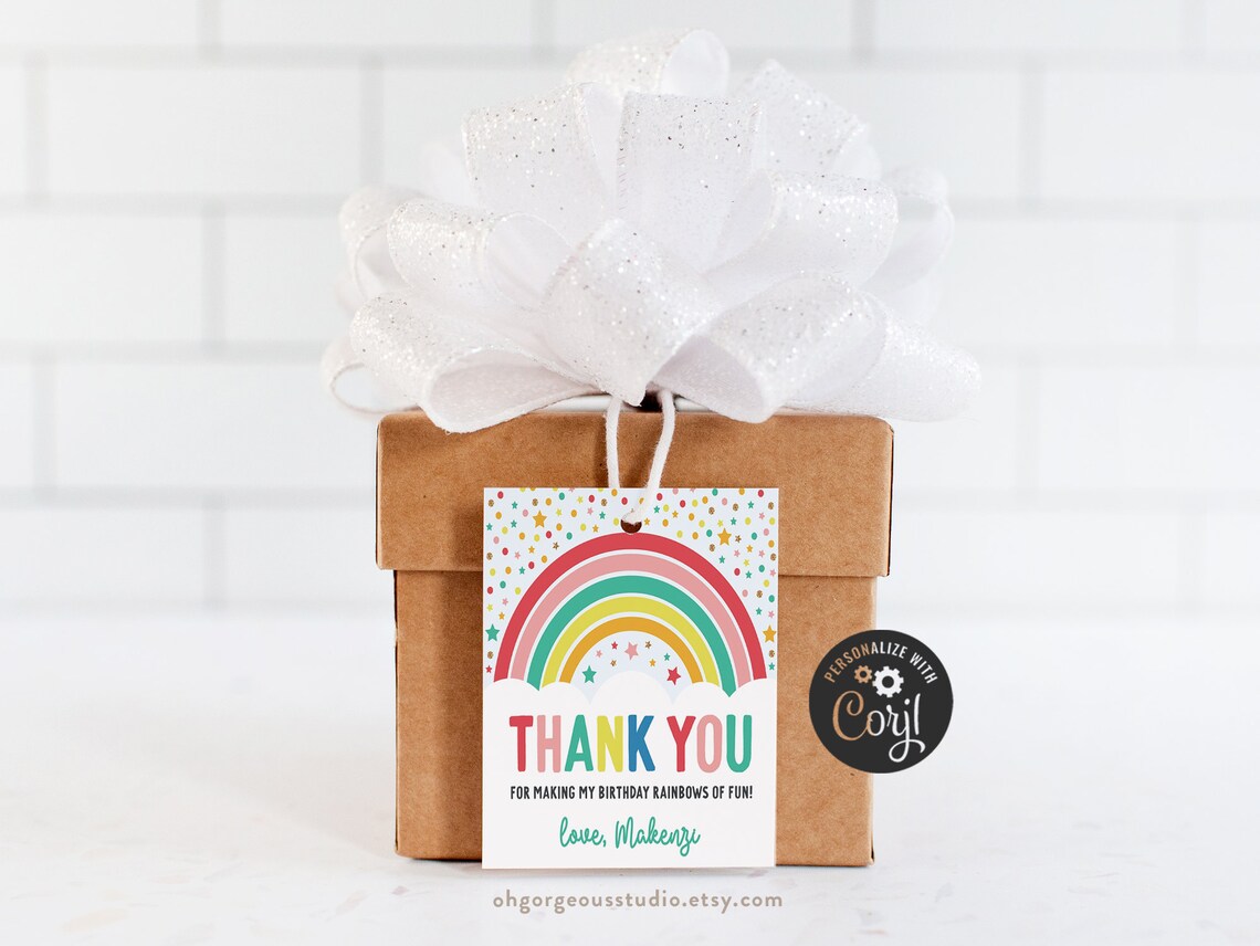 Rainbow of Fun Thank You Tag Printable Birthday Favor - Etsy
