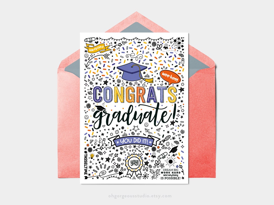Congrats Graduate Doodle Card | Printable Graduation Gift (digital ...