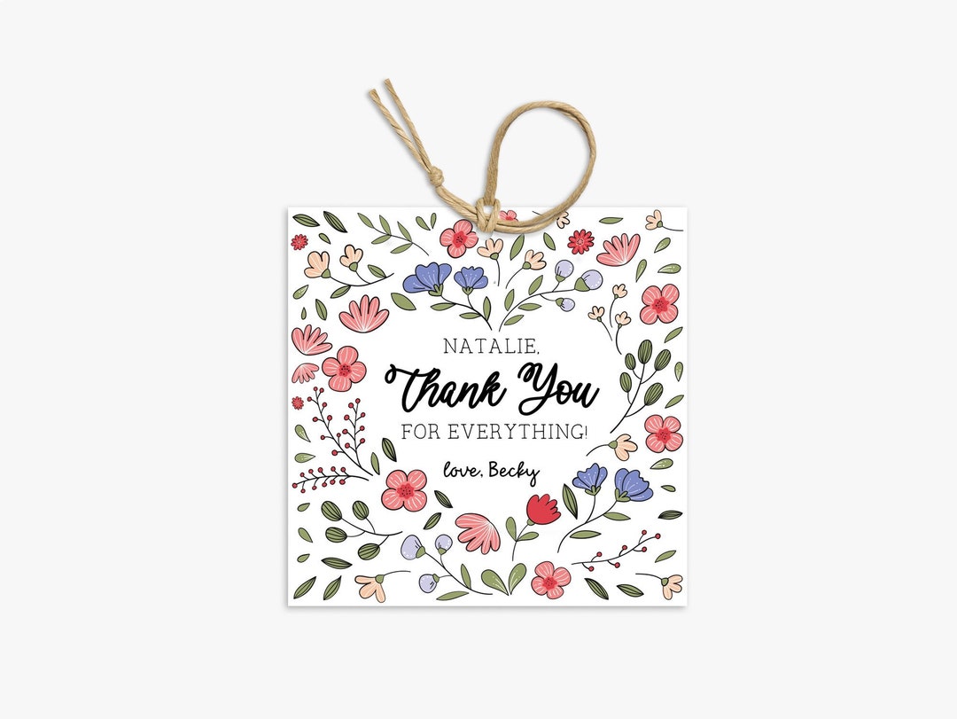 Printable Floral Thank You Tag | Gift Tag for Teacher Friend, Wedding ...