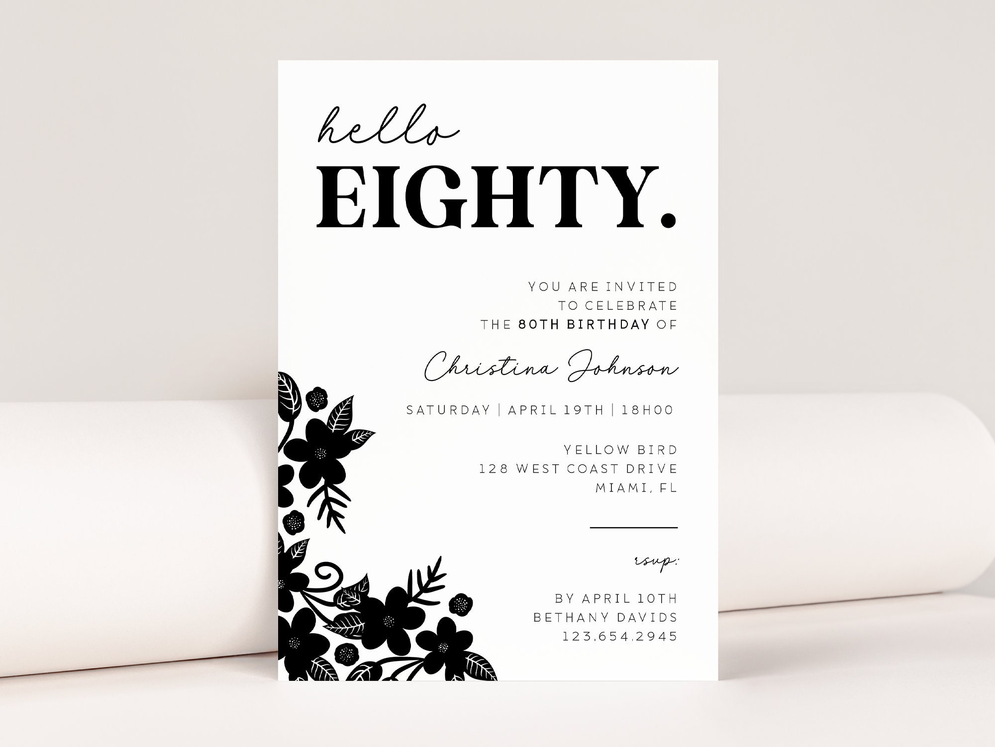 Editable 80th Birthday Invitation Template Hello Eighty Birthday Invite ...