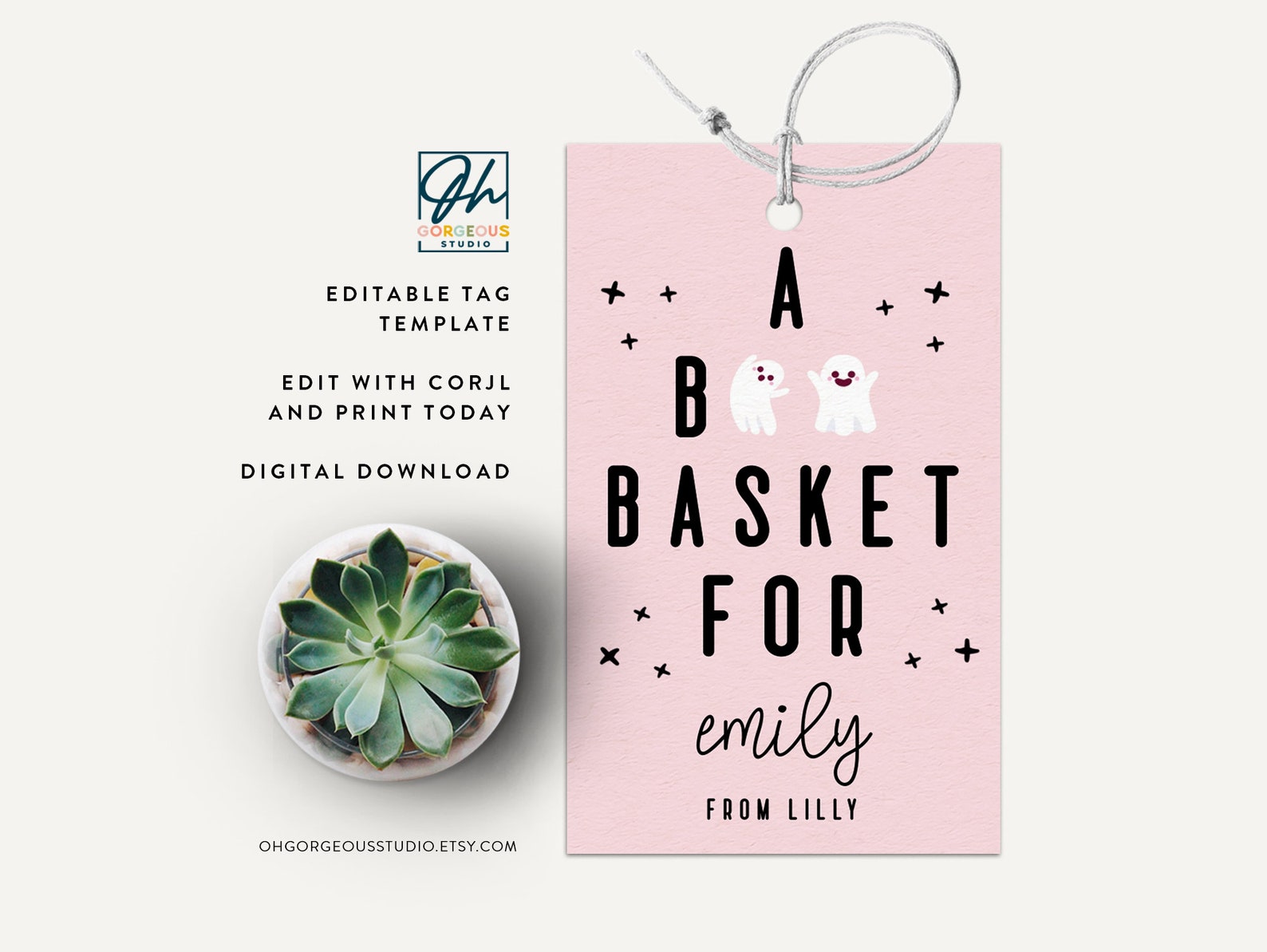 Pink Halloween Gift Tag Editable Hang Tag for Halloween Gift, Printable ...