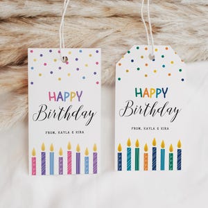 Printable Happy Birthday Gift Tag Template, Colourful Bday Candles ...