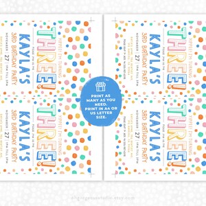 Yippee I'm Three Invitation: Colorful Confetti 3rd Birthday (editable ...