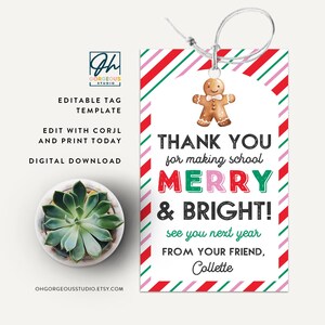 Merry and Bright School Year | Printable Christmas Gift Tag, Class Gift ...