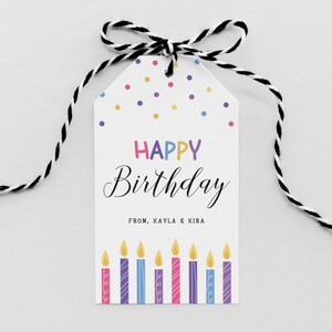 Printable Happy Birthday Gift Tag Template, Colourful Bday Candles ...