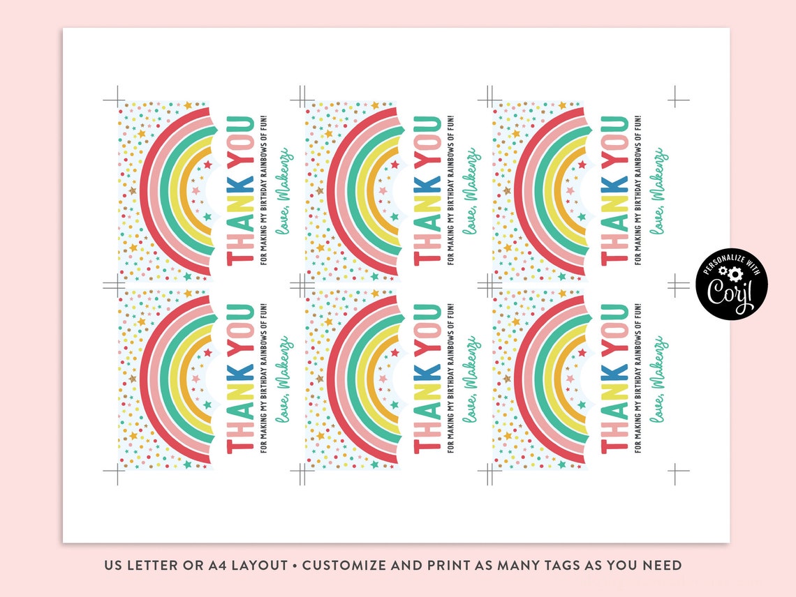 Rainbow of Fun Thank You Tag Printable Birthday Favor - Etsy