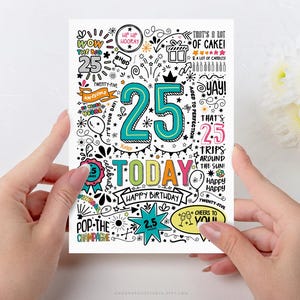 25th Birthday Card: Doodle Style Printable (digital Download) - Etsy