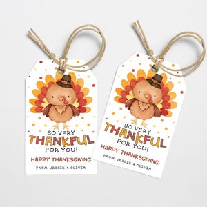 Editable Thanksgiving Gift Tag, Cute Turkey Favor Label, Thankful for ...