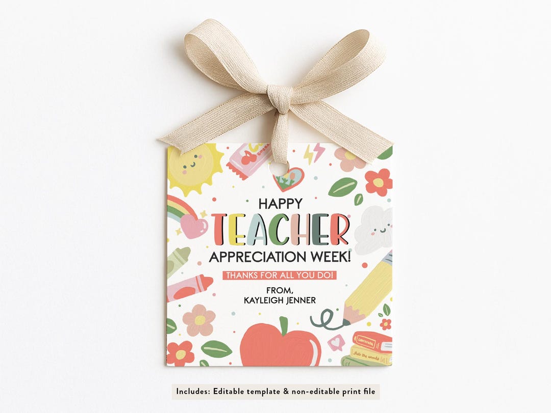 Teacher Appreciation Week Gift Tag: Printable School Appreciation ...