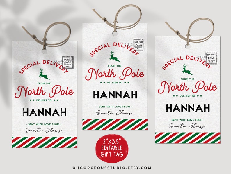 Printable North Pole Special Delivery Tag Template Editable - Etsy