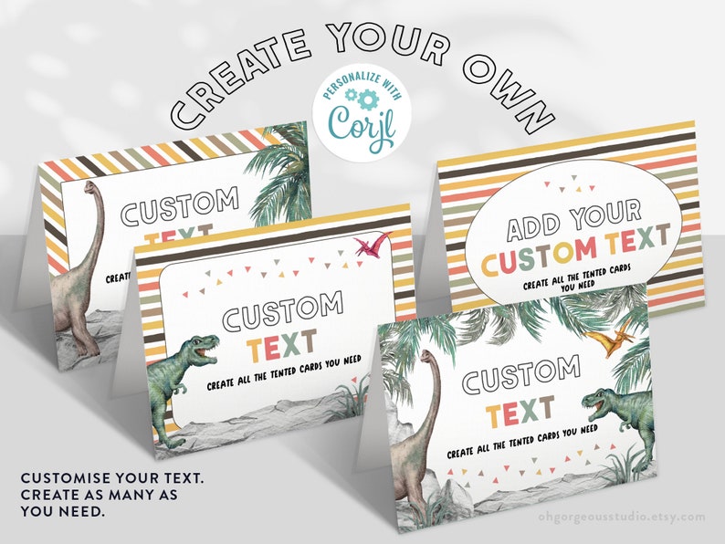 Dinosaur Birthday Food Cards: Editable Dino Party Labels (digital ...