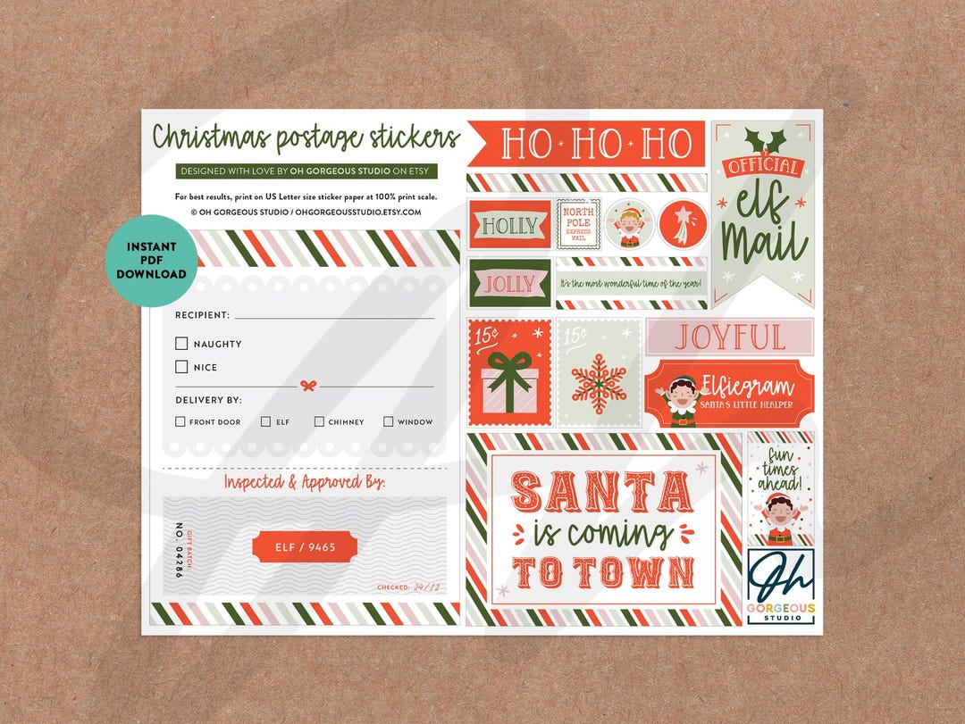 Elf Special Delivery Stickers: Santa Postage Stamps (printable PDF) - Etsy