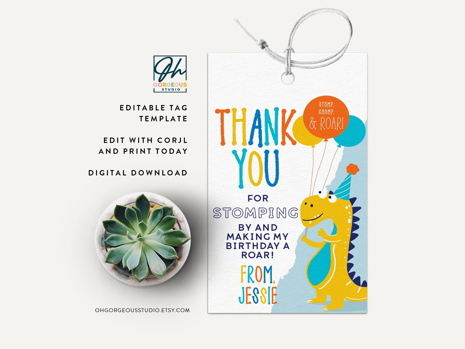 Dinosaur Birthday Favor Tag Editable Hang Tag Printable - Etsy