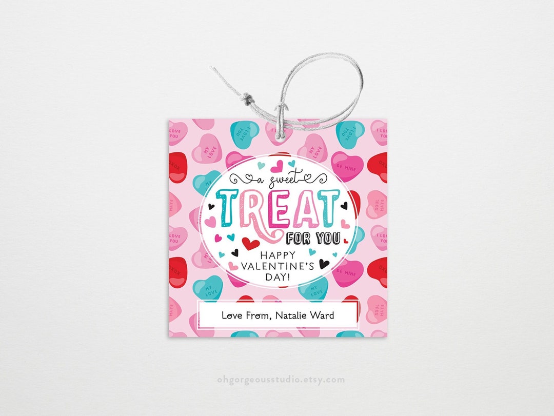 Printable Valentine's Sweet Treat Tag: Pink Heart Design (editable) - Etsy