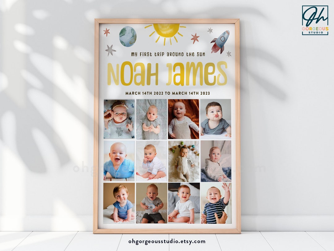 Baby's One Year Milestone Board | 1 Year First Trip Around Sun ...