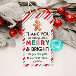 Merry and Bright School Year | Printable Christmas Gift Tag, Class Gift ...