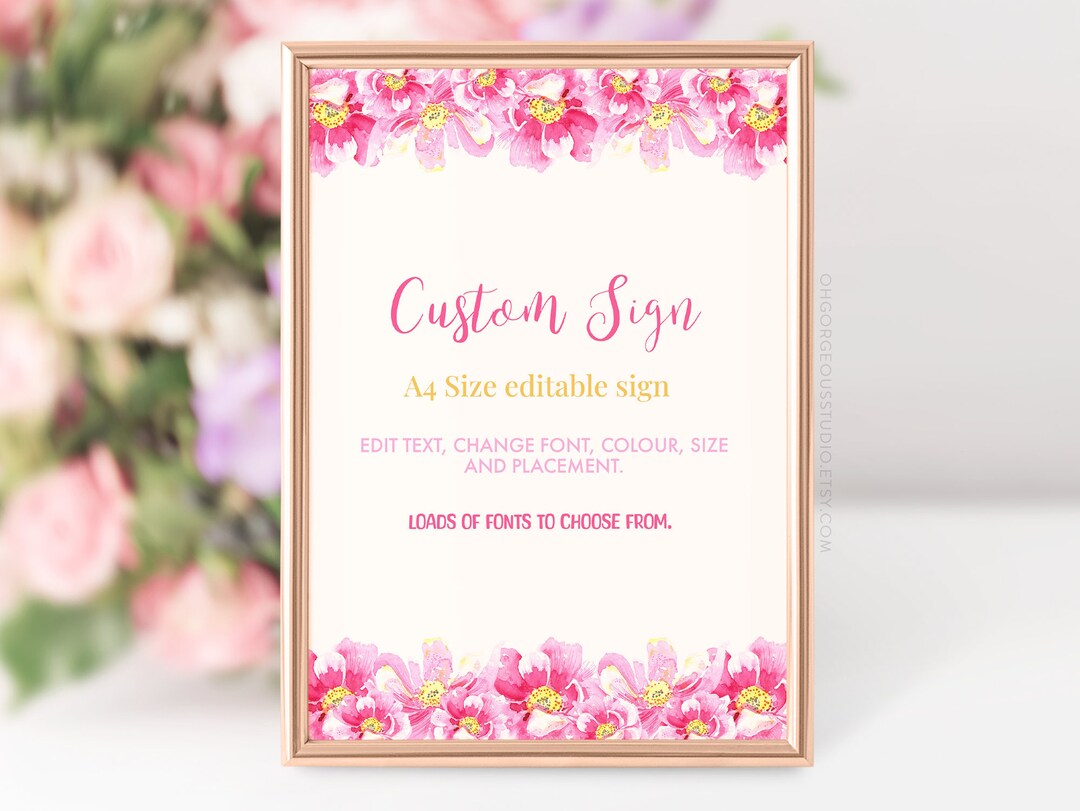 Pink Floral Party Sign: Editable Bridal Shower, Baby Shower (digital ...