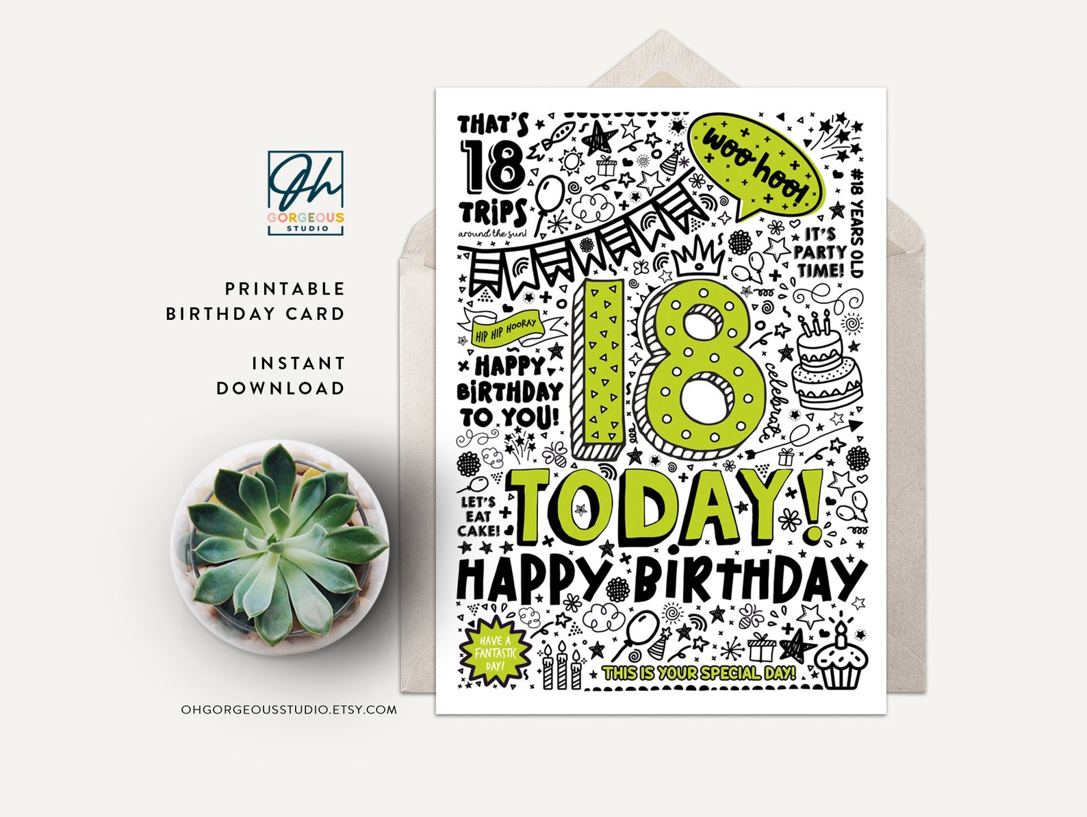 18th Printable Birthday Card 18 Today Birthday Downloadable - Etsy