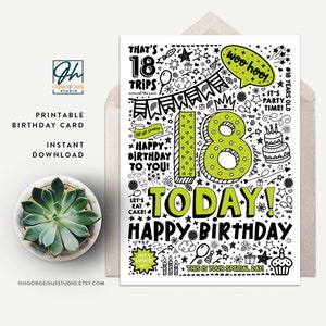 18th Birthday Card: Doodle Style Printable (digital Download) - Etsy