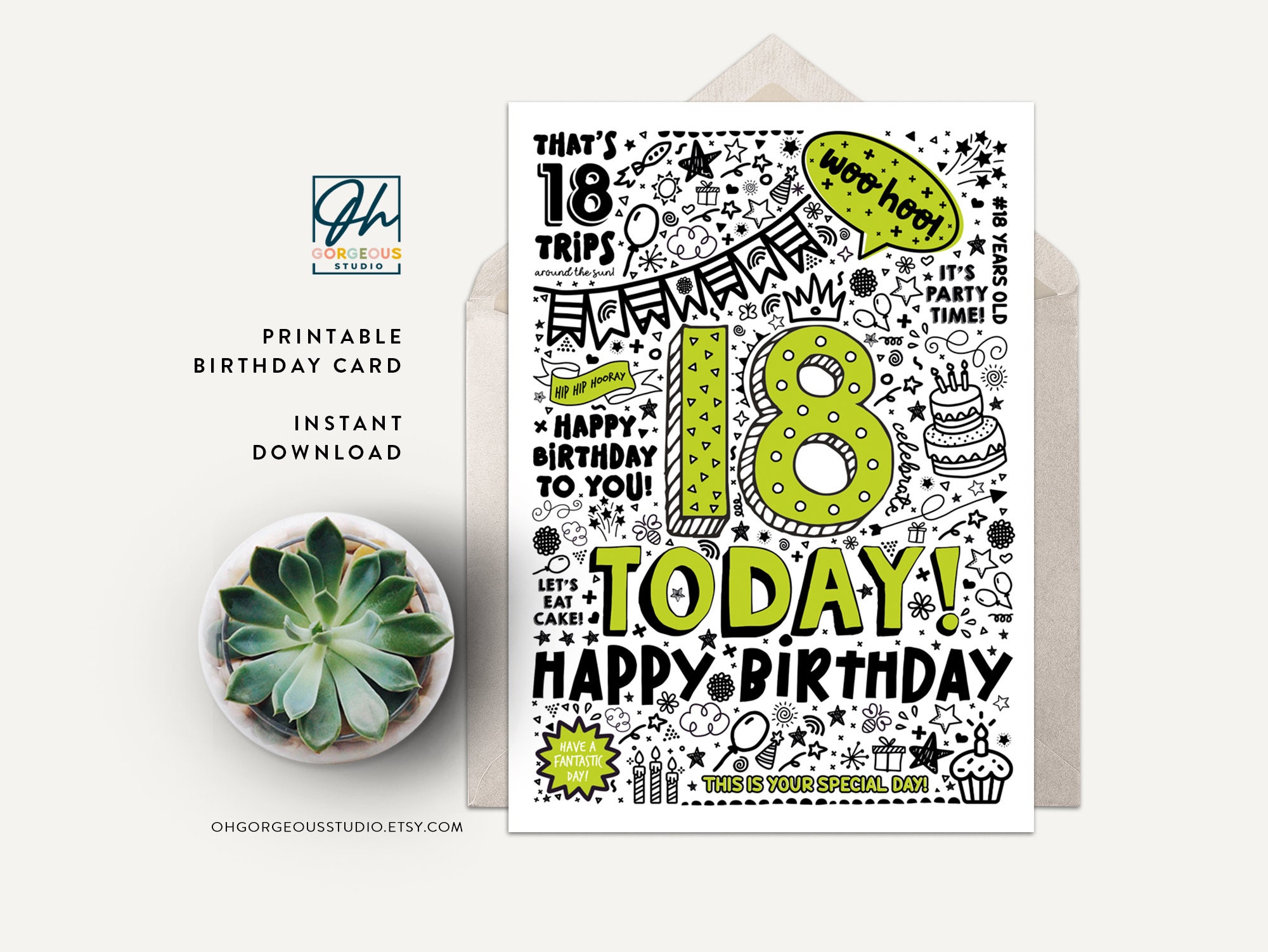 18th Printable Birthday Card 18 Today Birthday Downloadable - Etsy