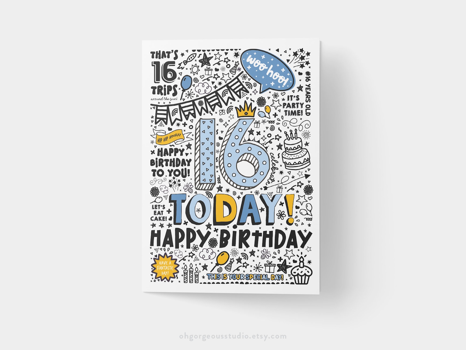 Printable 16th Birthday Card: Doodle Style (digital Download) - Etsy