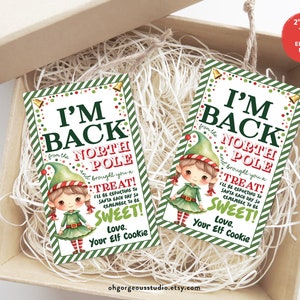 Elf I Am Back Gift Tags | Christmas Elf Tradition Printable Gift Tag ...