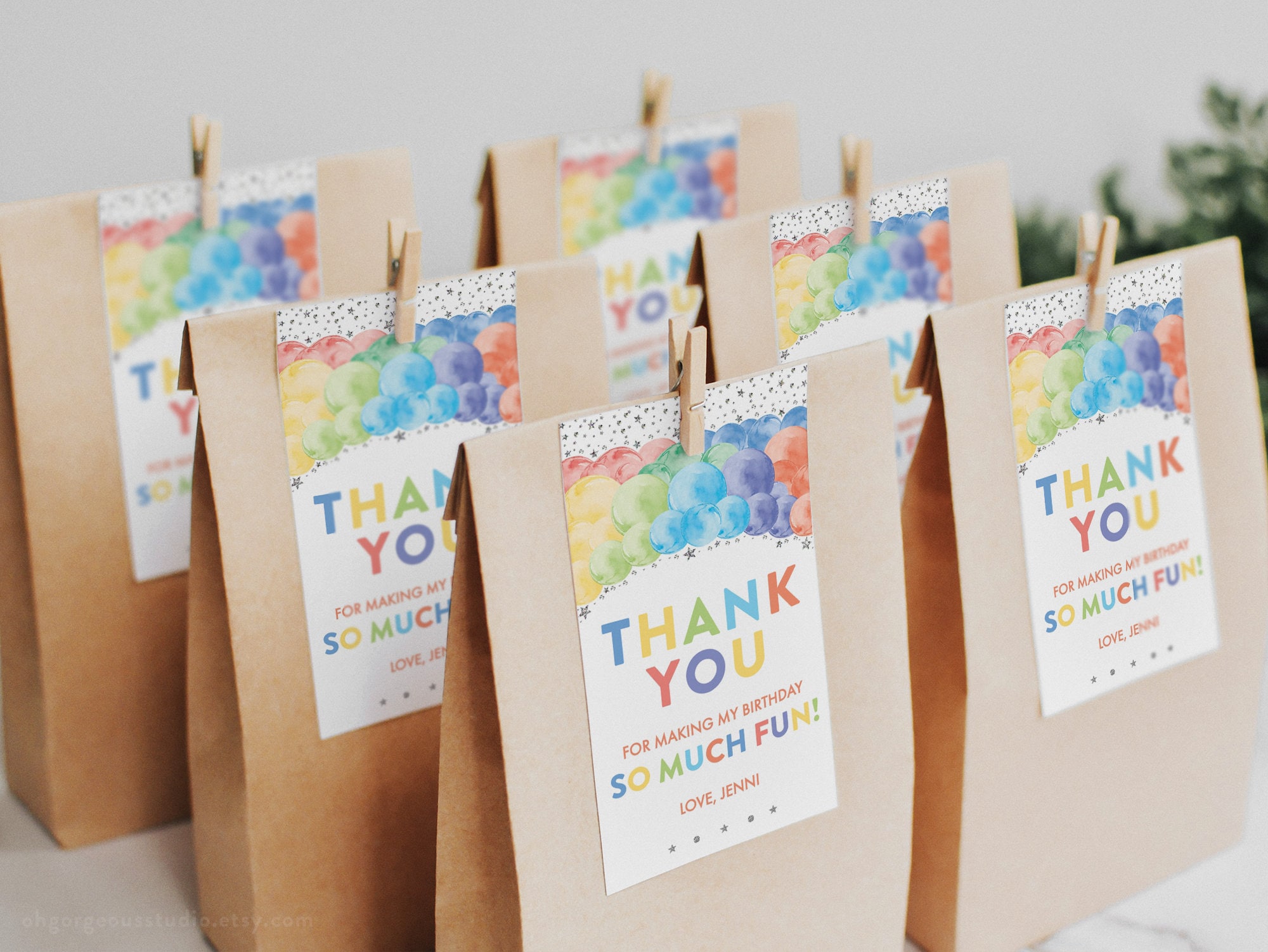 Birthday Party Tag Editable Rainbow Balloon Arch Gift Tag - Etsy